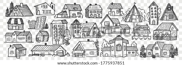 Hand Drawn Buildings Doodle Set Collection Stock Vector (Royalty Free ...