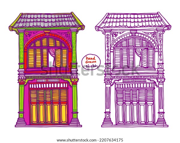 Hand Drawn Buildings Sketch Old Town Stock Vector (Royalty Free ...