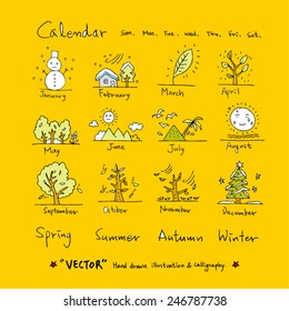 Hand Drawn Sketch Calendar Vector Stock Vector (Royalty Free) 1093837784
