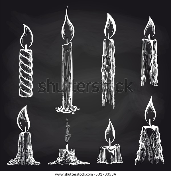 Hand Drawn Candles Collection On Chalkboard Stock Vector (Royalty Free ...