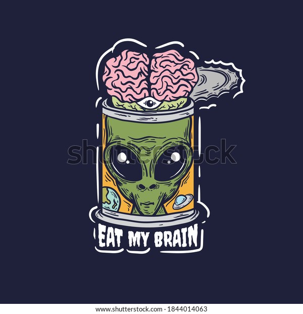 Hand Drawn Canned Alien Brain Illustration Stock Vector (Royalty Free ...