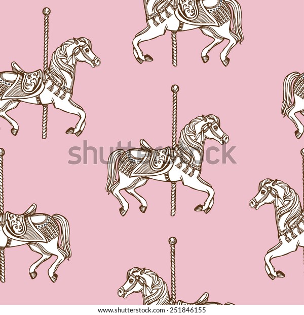Hand Drawn Carousel Horse Seamless Pattern Stock Vector (Royalty Free ...