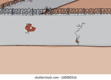 Hand Drawn Cartoon Barbed Wire Wall Stock Vector (Royalty Free ...