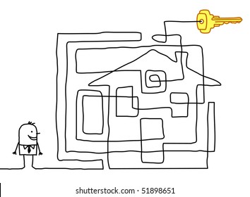 Hand Drawn Cartoon Character Finding Key Stock Vector (Royalty Free ...