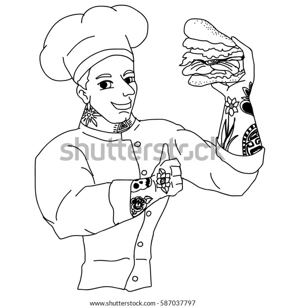 Hand Drawn Cartoon Chef Tattoo Handsome Stock Vector (Royalty Free ...