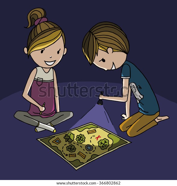 Hand Drawn Cartoon Children Playing Night Stock Vector (Royalty Free ...