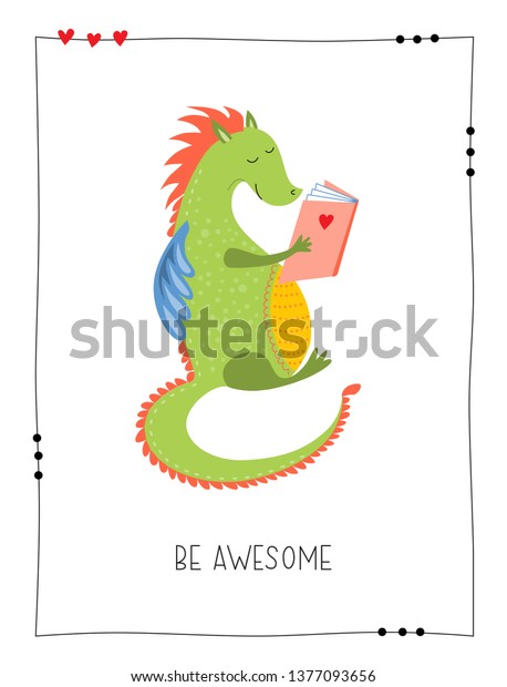 Hand Drawn Cartoon Cute Dragon Book Stock Vector (Royalty Free ...