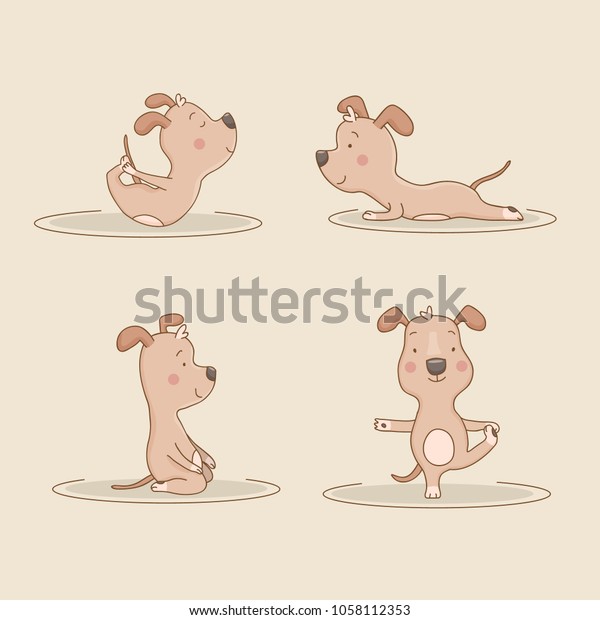 Hand Drawn Cartoon Dog Doing Yoga Stock Vector (Royalty Free) 1058112353