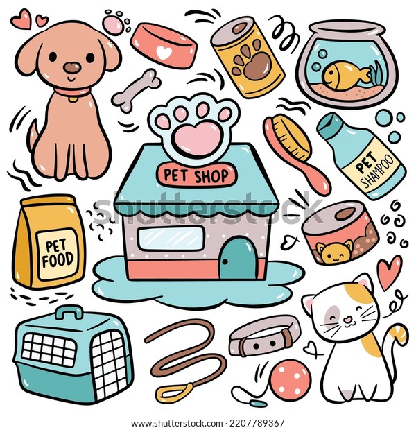 Hand Drawn Cartoon Pet Shop Doodle Stock Vector (Royalty Free ...