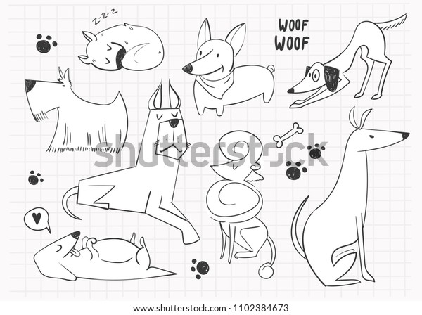 Hand Drawn Cartoon Style Dogs Graphic Stock Vector (Royalty Free ...