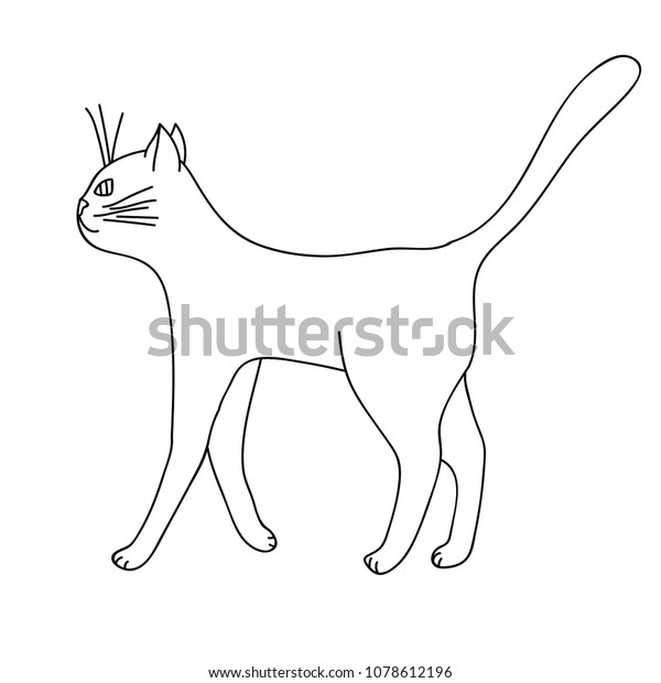 Hand Drawn Cartoon Walking Cat Isolated Stock Vector (Royalty Free ...