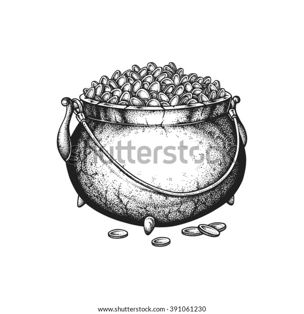 Hand Drawn Castiron Pot Full Golden Stock Vector (Royalty Free) 391061230