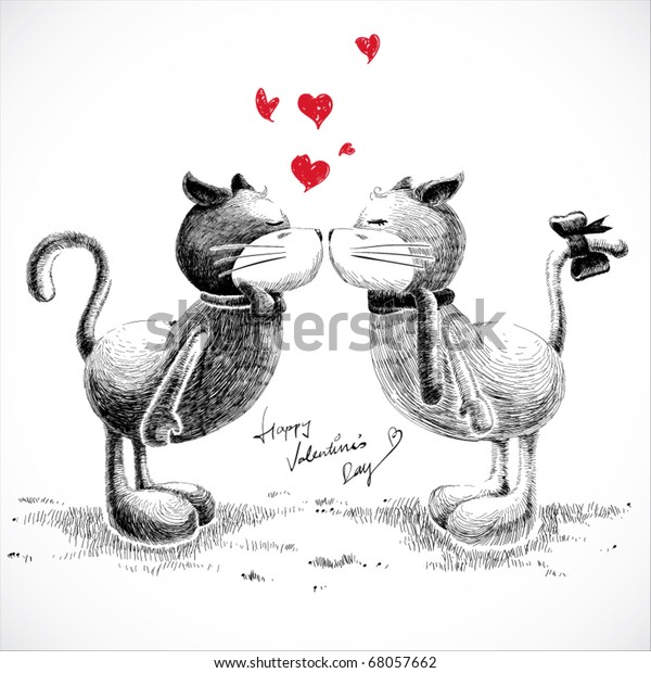 Hand Drawn Cats Love Isolated On Stock Vector (Royalty Free) 68057662