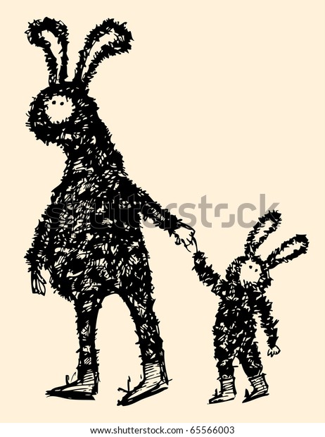 Hand Drawn Characters Rabbits Fancy Dress Stock Vector (Royalty Free ...