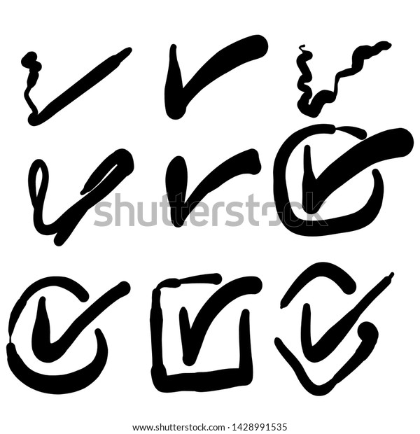 Hand Drawn Check Mark Icon Set: vector de stock (libre de regalías ...