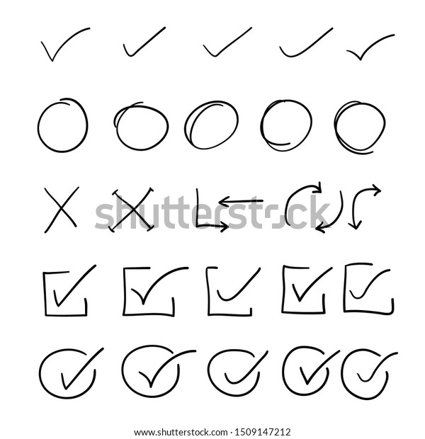 Hand Drawn Check Signs Arrow Collection Stock Vector (Royalty Free ...