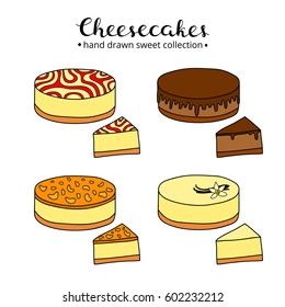Hand Drawn Outline Cheesecakes Different Flavors Stock Vector (Royalty ...