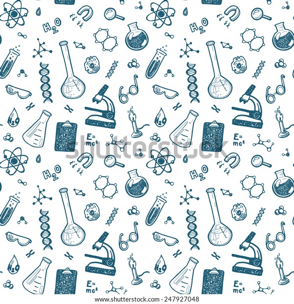 Hand Drawn Chemistry Seamless Pattern Science Stock Vector (Royalty ...
