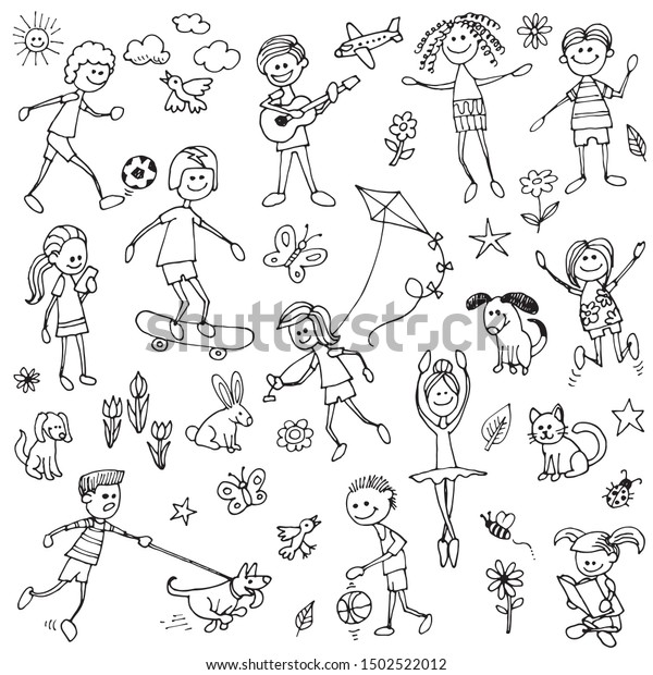 Hand Drawn Children Play Doodle Set Stock Vector (Royalty Free) 1502522012