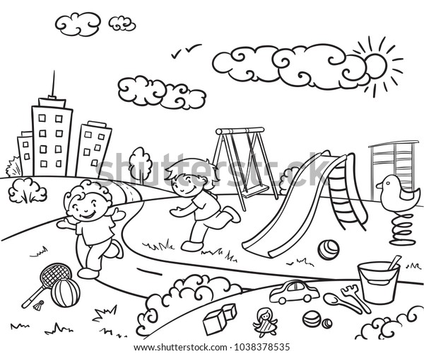 Hand Drawn Children Playground Template Cheerful Stock Vector (Royalty ...