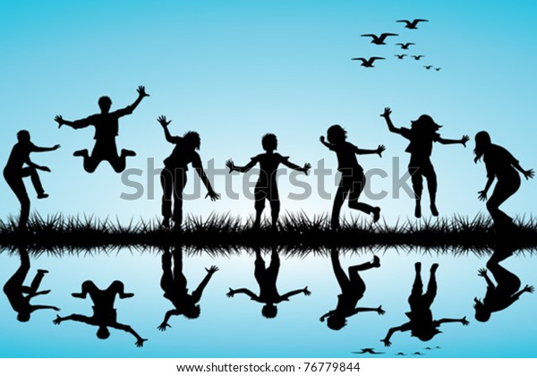 Hand Drawn Children Playing Nature Stock Vector (Royalty Free) 76779844