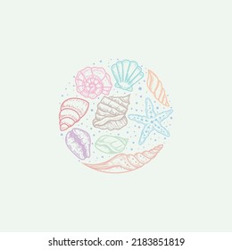 Hand Drawn Circle Frame Seashells Vector Stock Vector (Royalty Free ...