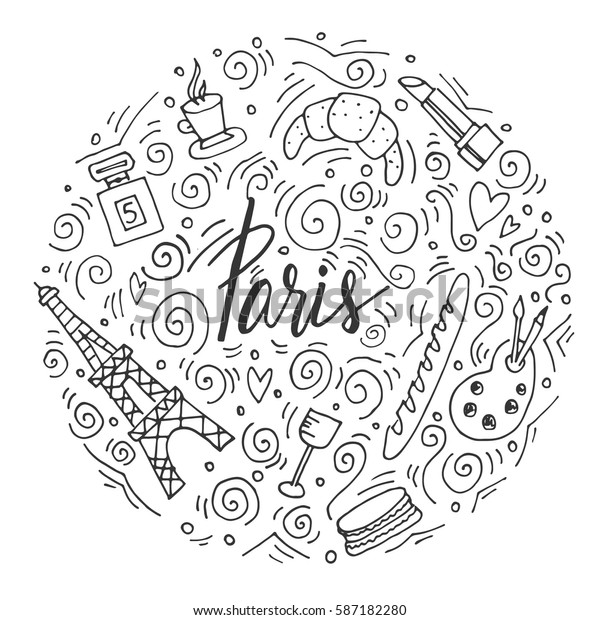 Hand Drawn Circle French Paris Symbols: vector de stock (libre de ...