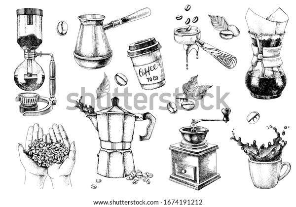 Hand Drawn Coffee Making Icons Set Stock Vector (Royalty Free ...