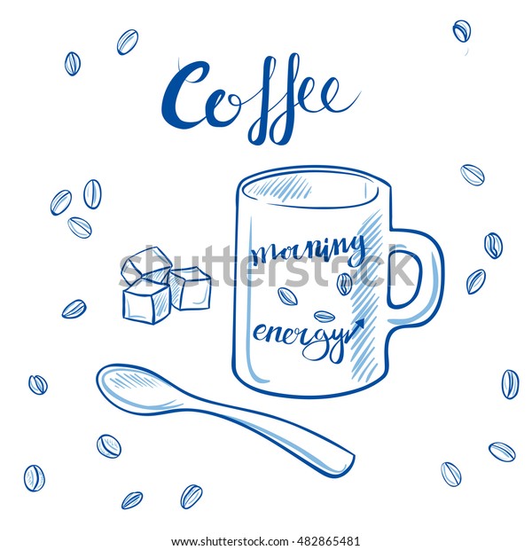 Hand Drawn Coffee Set Lettering Vector Stock Vector (Royalty Free ...