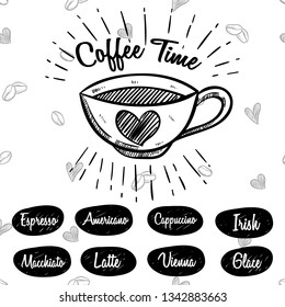 Hand Drawn Coffee Time Coffee Menu Stock Vector (Royalty Free ...