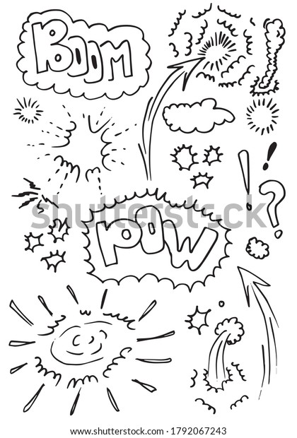 Hand Drawn Comic Doodles Isolated On Stock Vector (Royalty Free ...