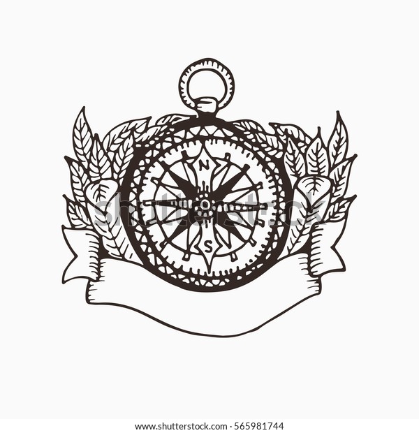 Hand Drawn Compass Illustration Ribbon Text Stock Vector (Royalty Free ...