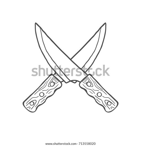 Hand Drawn Crossed Kitchen Knives Vector Stock Vector (Royalty Free ...