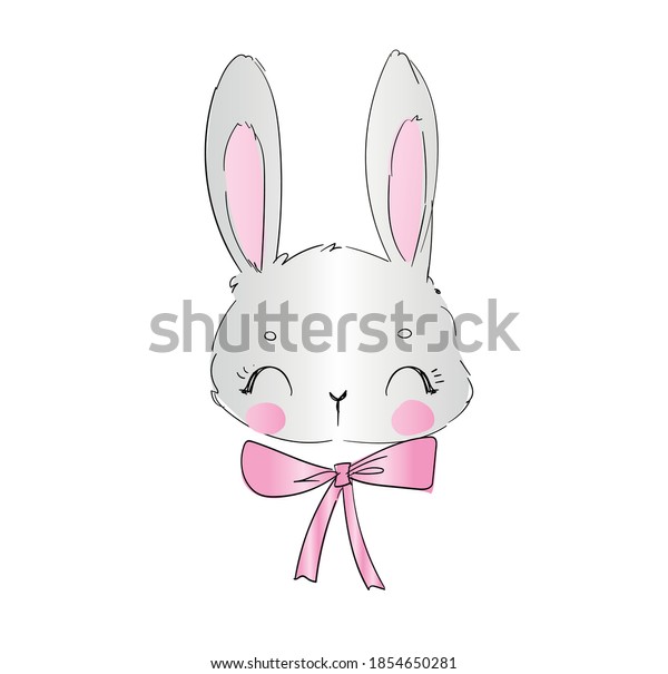 Hand Drawn Cute Bow Rabbit Vector Stock Vector (Royalty Free ...