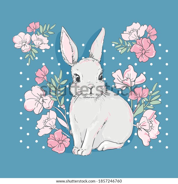 Hand Drawn Cute Bunny Flower Arrangement Stock Vector (Royalty Free ...
