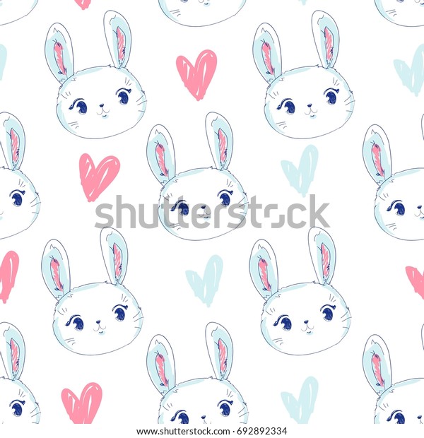 Hand Drawn Cute Bunny Vector Rabbit Stock Vector (Royalty Free ...