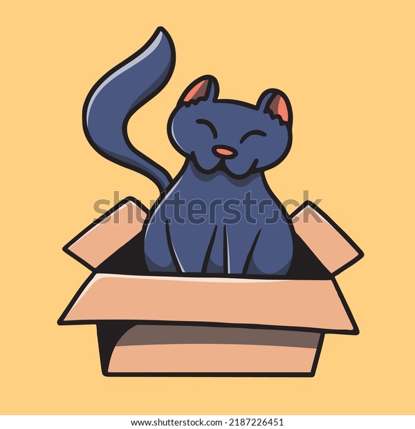 Hand Drawn Cute Cat Box Illustration Stock Vector (Royalty Free ...
