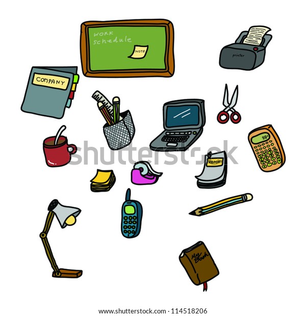 Hand Drawn Cute Doodle Office Work Stock Vector (Royalty Free ...