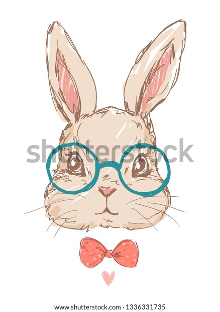 Hand Drawn Cute Rabbit Glasses Illustration Stock Vector (Royalty Free ...