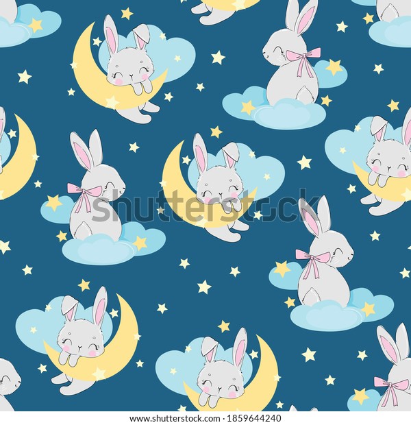 Hand Drawn Cute Rabbit On Moon Stock Vector (Royalty Free) 1859644240 ...