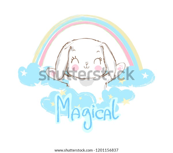 Hand Drawn Cute Rabbit Rainbow Sketch Stock Vector (Royalty Free ...
