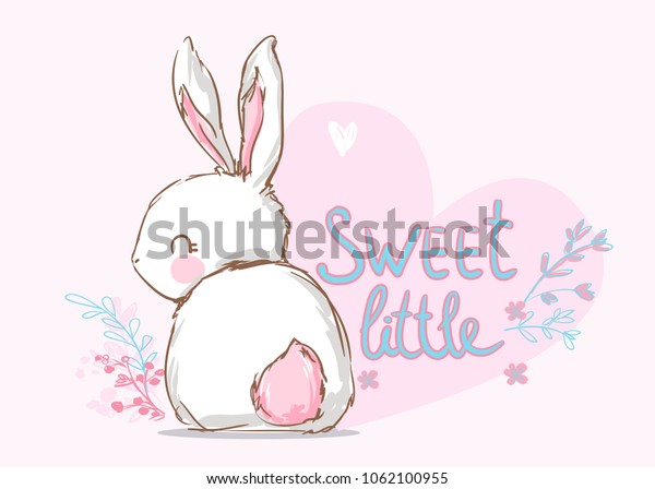 Hand Drawn Cute Rabbit Vector Illustration Stock Vector (Royalty Free ...