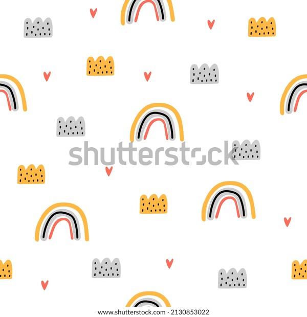 Hand Drawn Cute Rainbow Seamless Pattern Stock Vector (Royalty Free ...