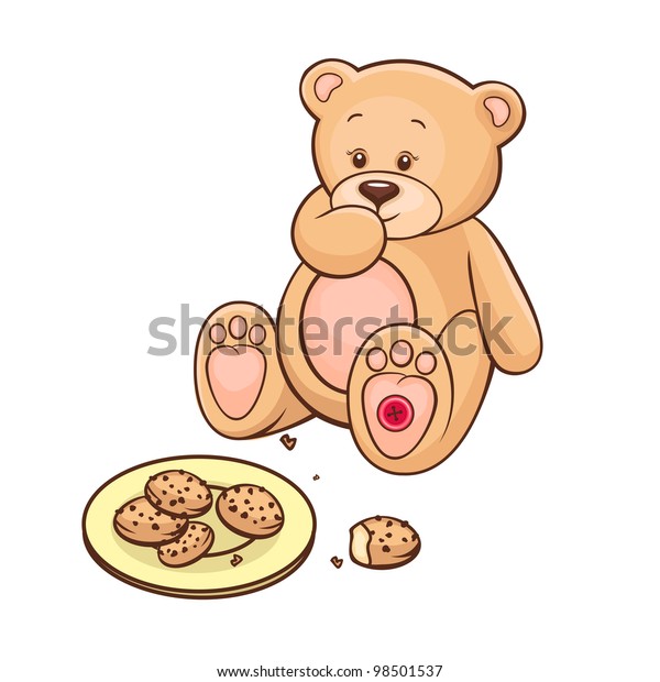 Hand Drawn Cute Teddy Bear Eating Stock Vector (Royalty Free) 98501537 ...