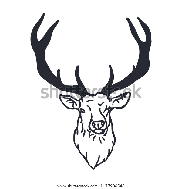 Hand Drawn Deer Head On White Stock Vector (Royalty Free) 1177906546 ...