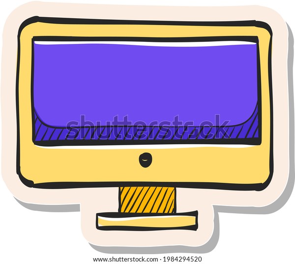 Hand Drawn Desktop Computer Icon Sticker Stock Vector (Royalty Free ...