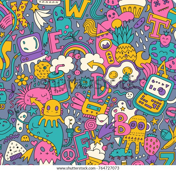 Hand Drawn Detailed Cartoon Doodle Pattern Stock Vector (Royalty Free ...