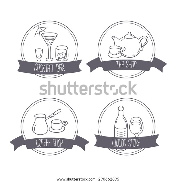 Hand Drawn Different Beverage Icon Logos Stock Vector (Royalty Free ...