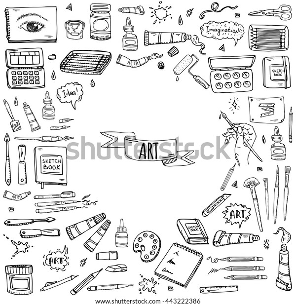 Hand Drawn Doodle Art Craft Tools Stock Vector (Royalty Free) 443222386