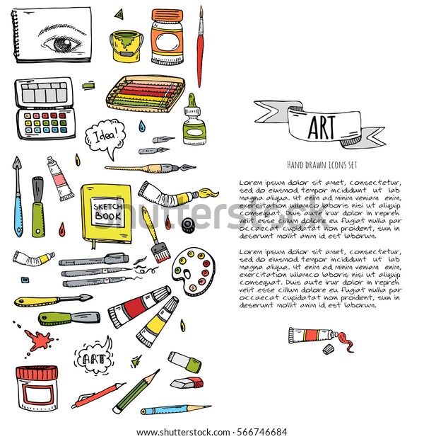 Hand Drawn Doodle Art Craft Tools Stock Vector (Royalty Free) 566746684 ...